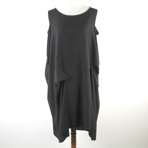 Comfy USA | Dresses | Comfy Usa Black Cold Shoulder Chiffon Draping ...